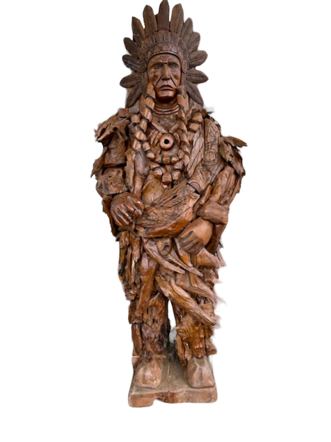 Hand Carved Teak Wood Native American Statue Large Art Sculpture ...