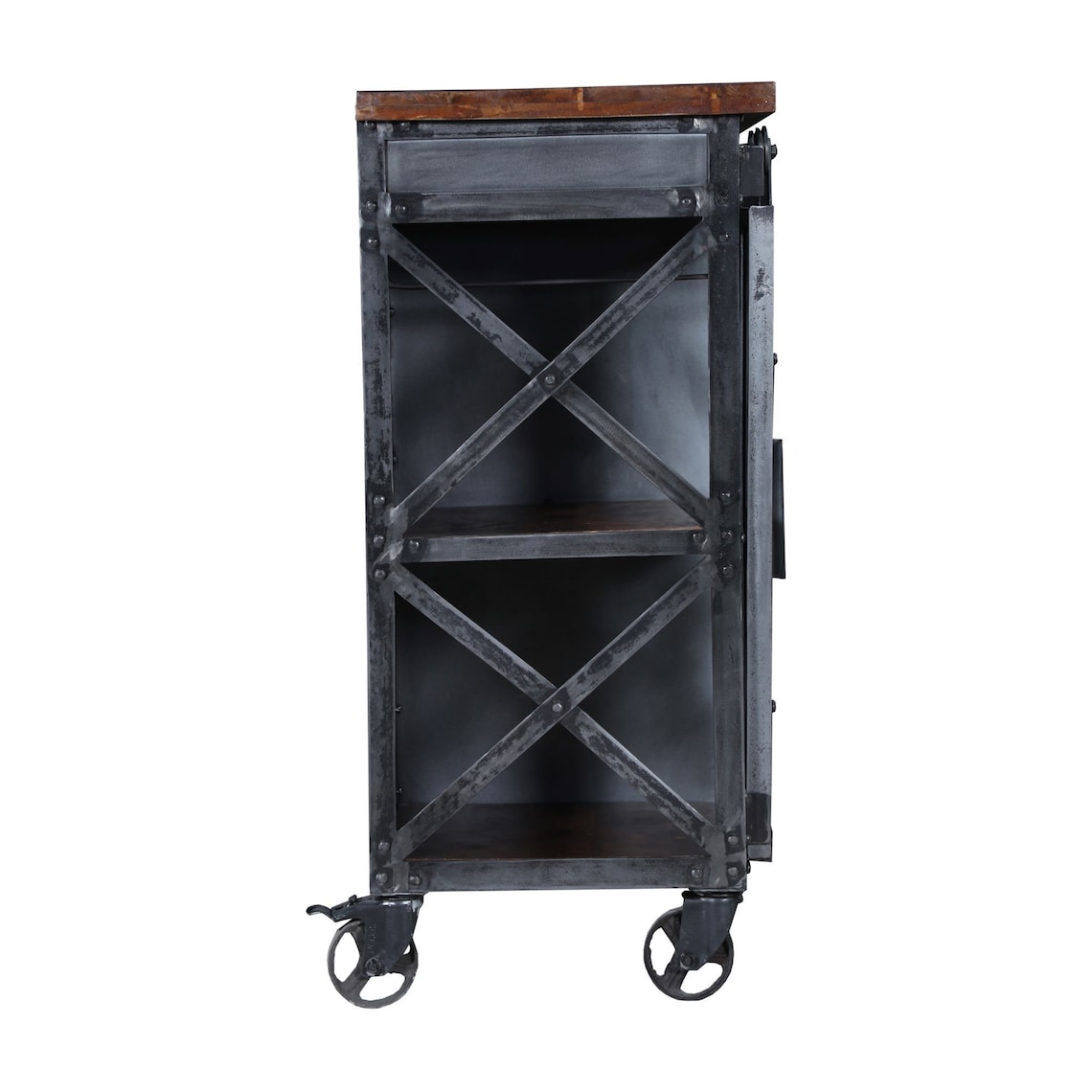 Industrial Wooden Bar Counter on Wheels Midcentury Wine Holders 2 ...