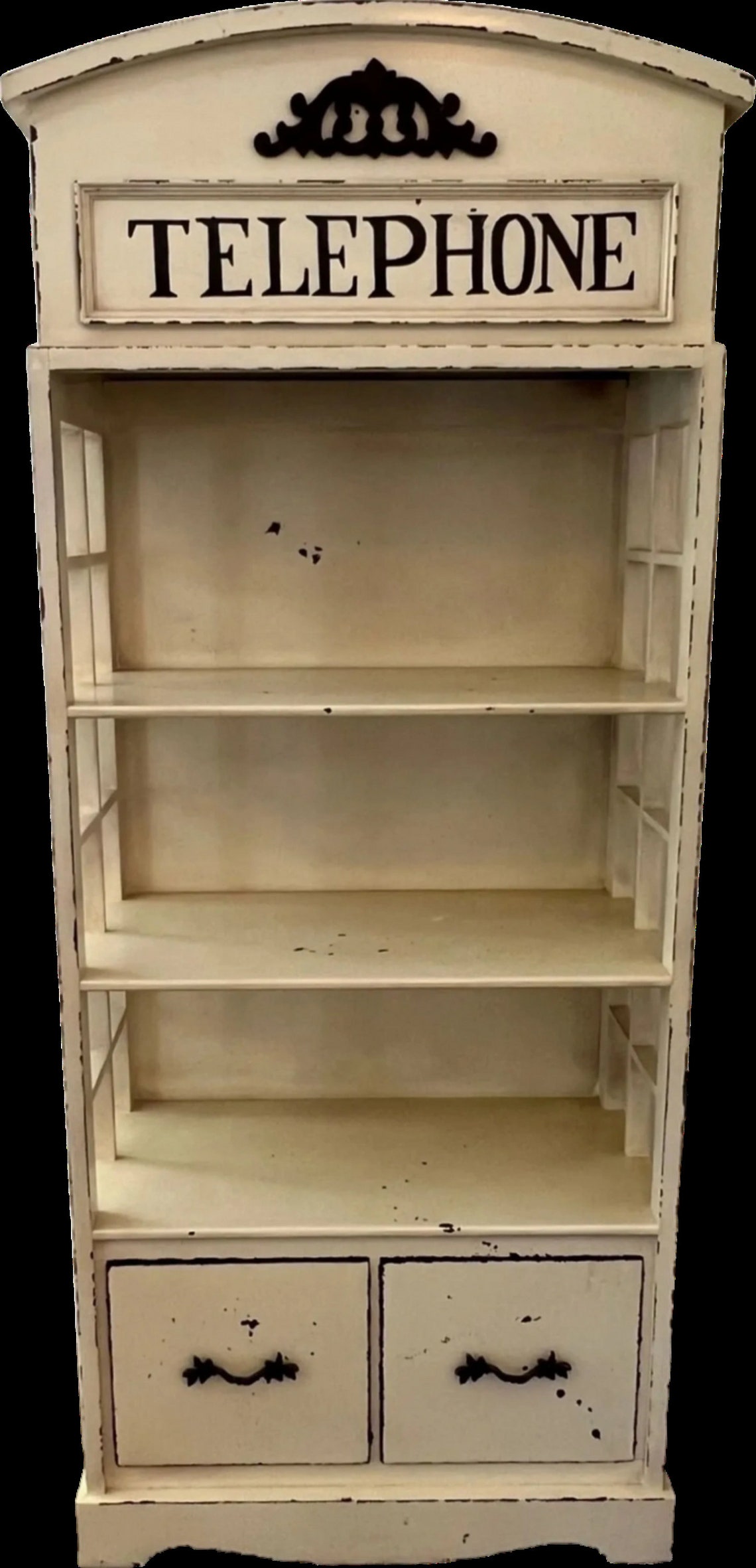 Distressed White Tall Novelty Telephone Phone Booth Open Shelf Bookcase ...