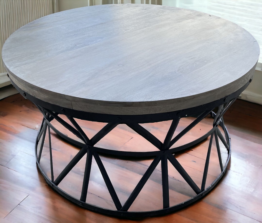 Industrial Modern Iron Base Coffee Table Coastal Farmhouse Round ...