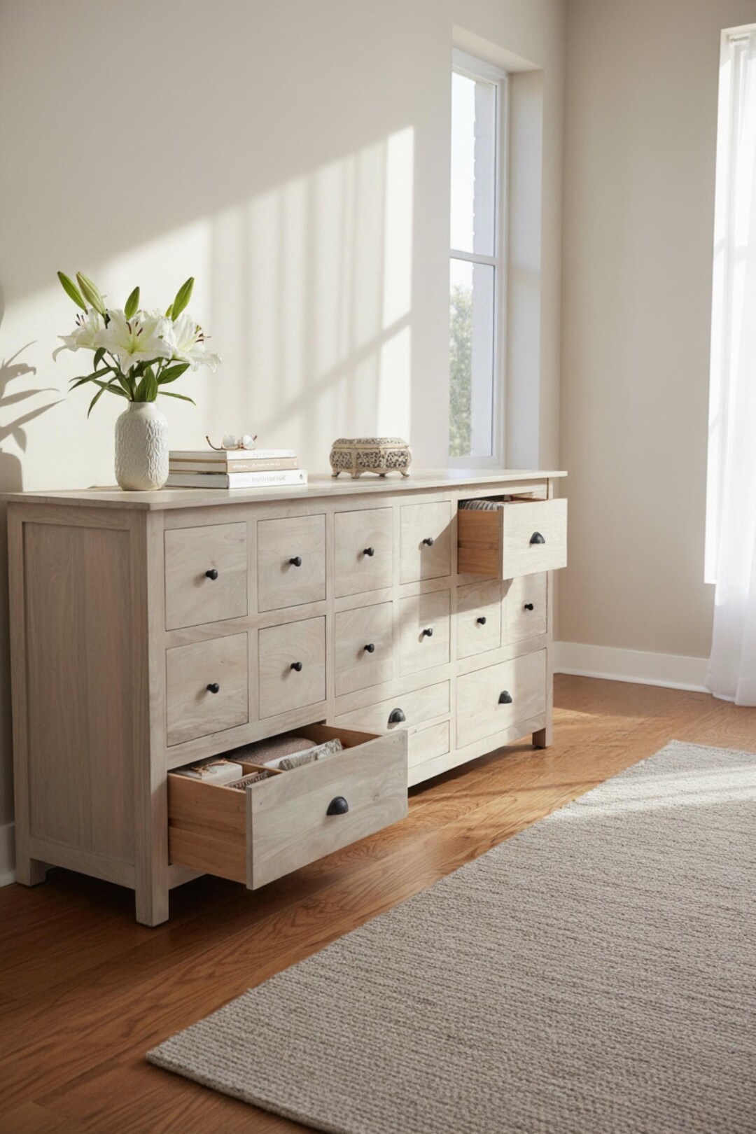 Coastal 16 Drawer Farmhouse Sideboard Dresser Credenza Buffet Server ...