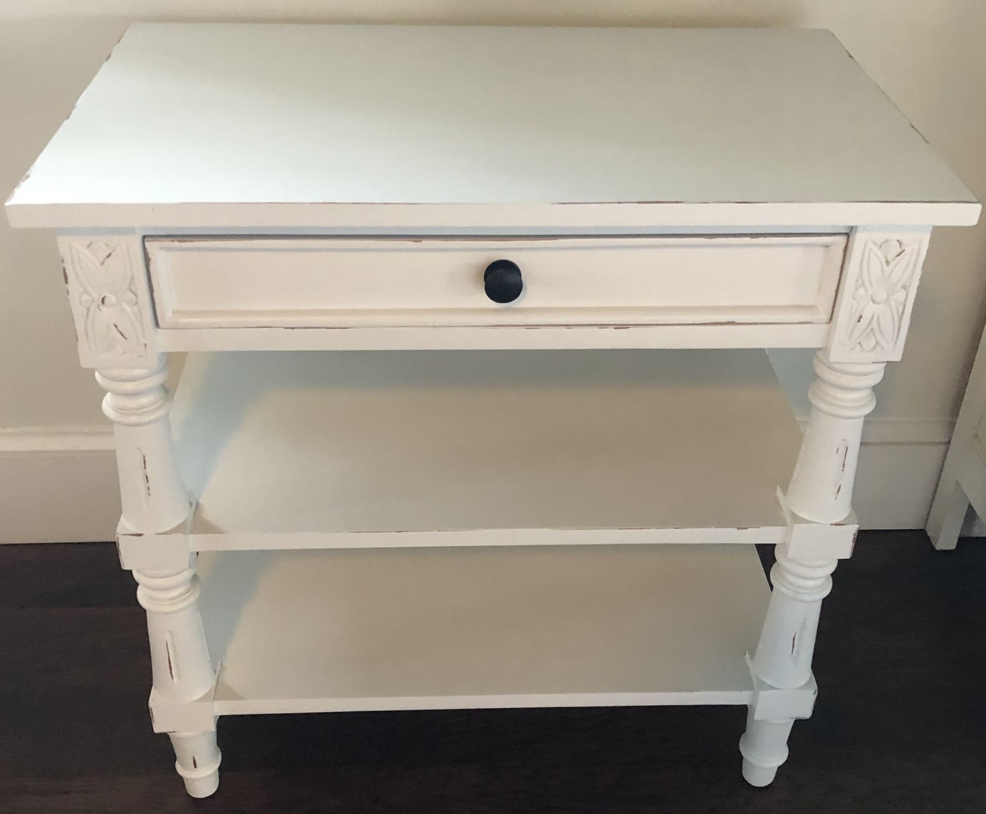 French Country White Side Table Hand-carved Accent End Table With Open ...