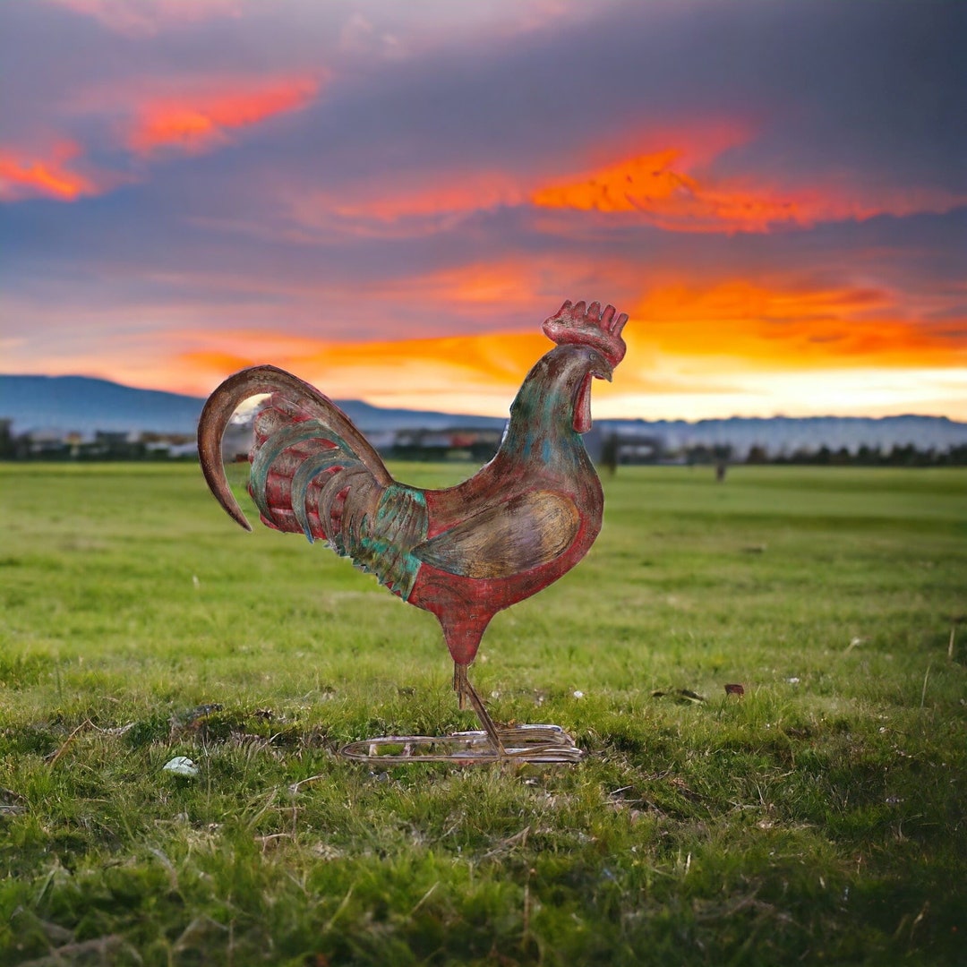 Iron Rooster Oversized Statue Yard Decor Art Agricultural Large ...