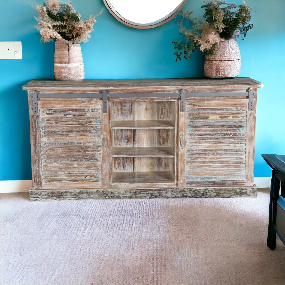 Rustic Farmhouse Sideboard With Sliding Doors - Etsy