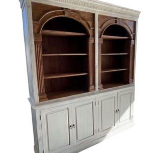 Double Roman Library Arched Open Shelf Bookcase 2 Peice Hutch Kitchen ...