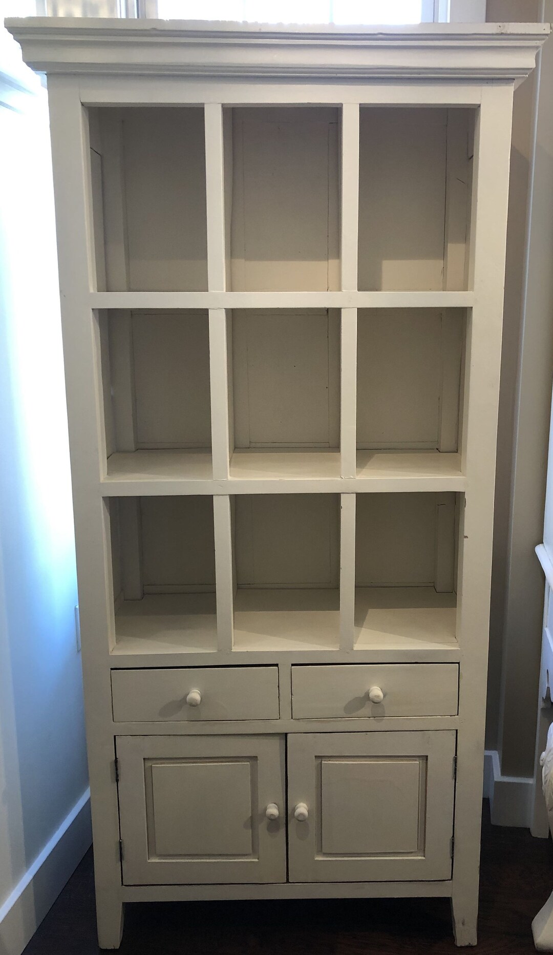 Shabby Chic 9 Cubby 2 Door Storage Cabinet Open Shelves Primitive ...