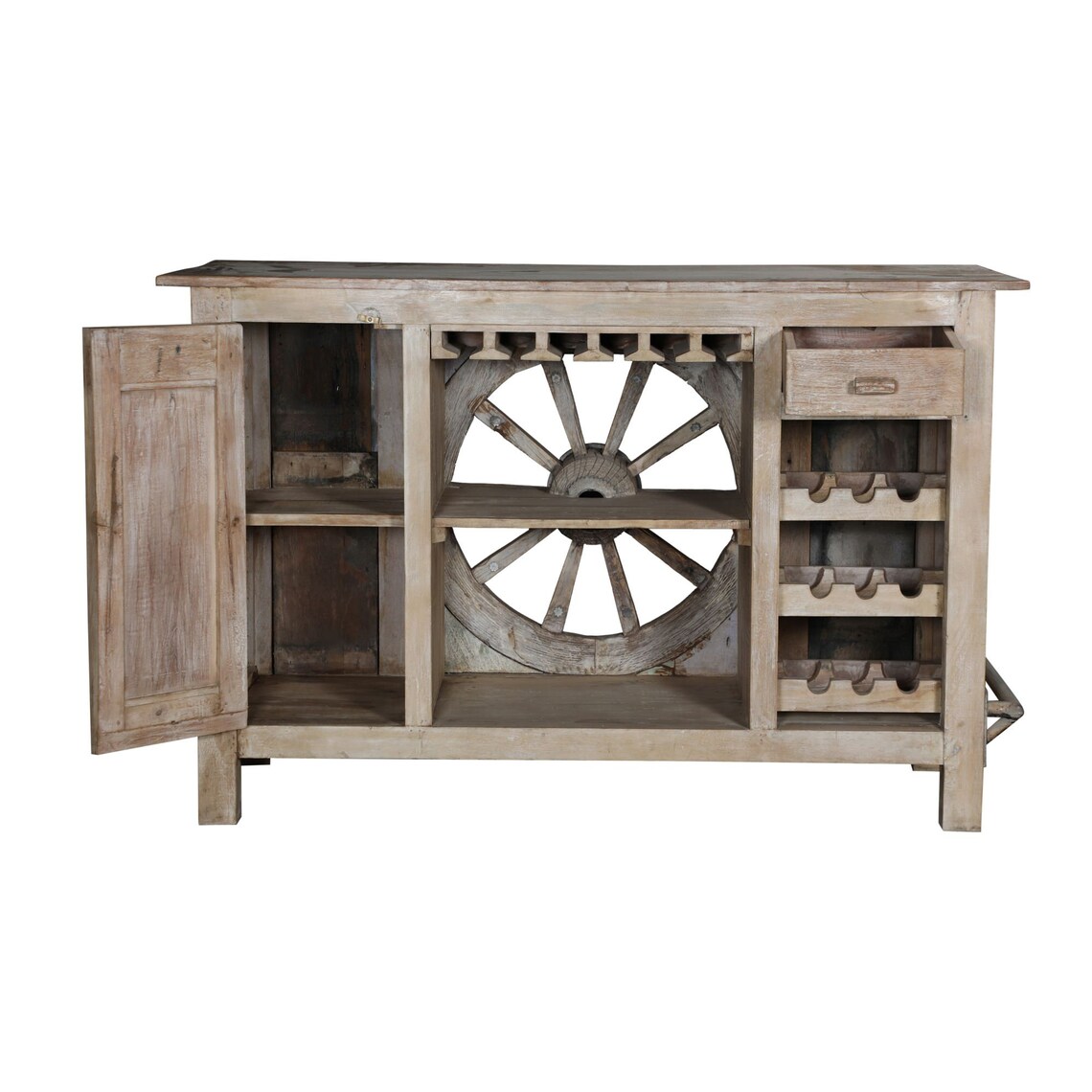 Southwestern Wooden Wagon Wheel Wine/coffee Bar Cart Distressed ...