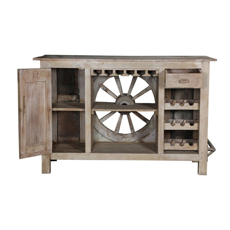 Southwestern Wooden Wagon Wheel Wine/coffee Bar Cart Distressed ...