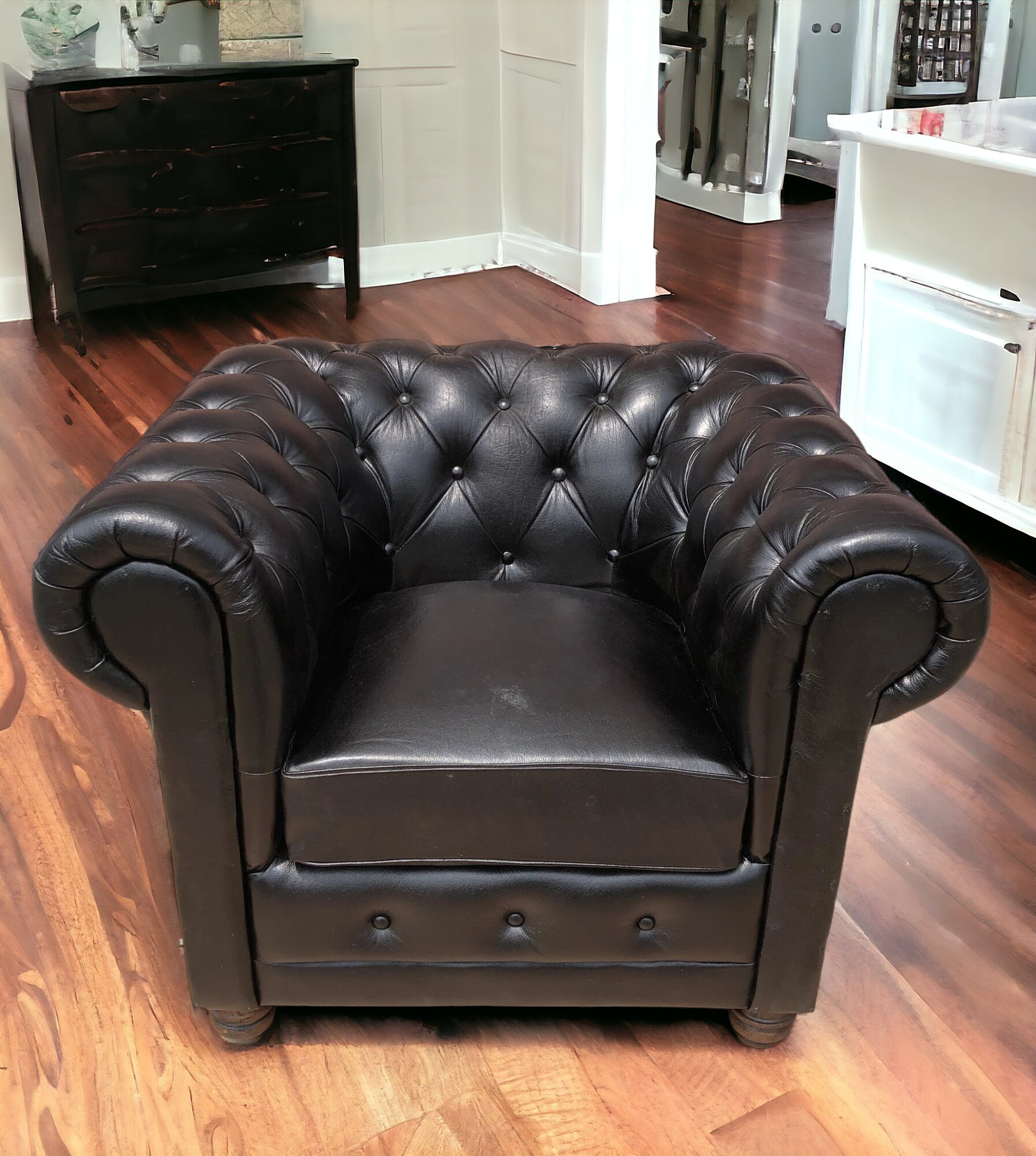 Chesterfield Tufted Black Leather Armchair Scroll Arms - Etsy