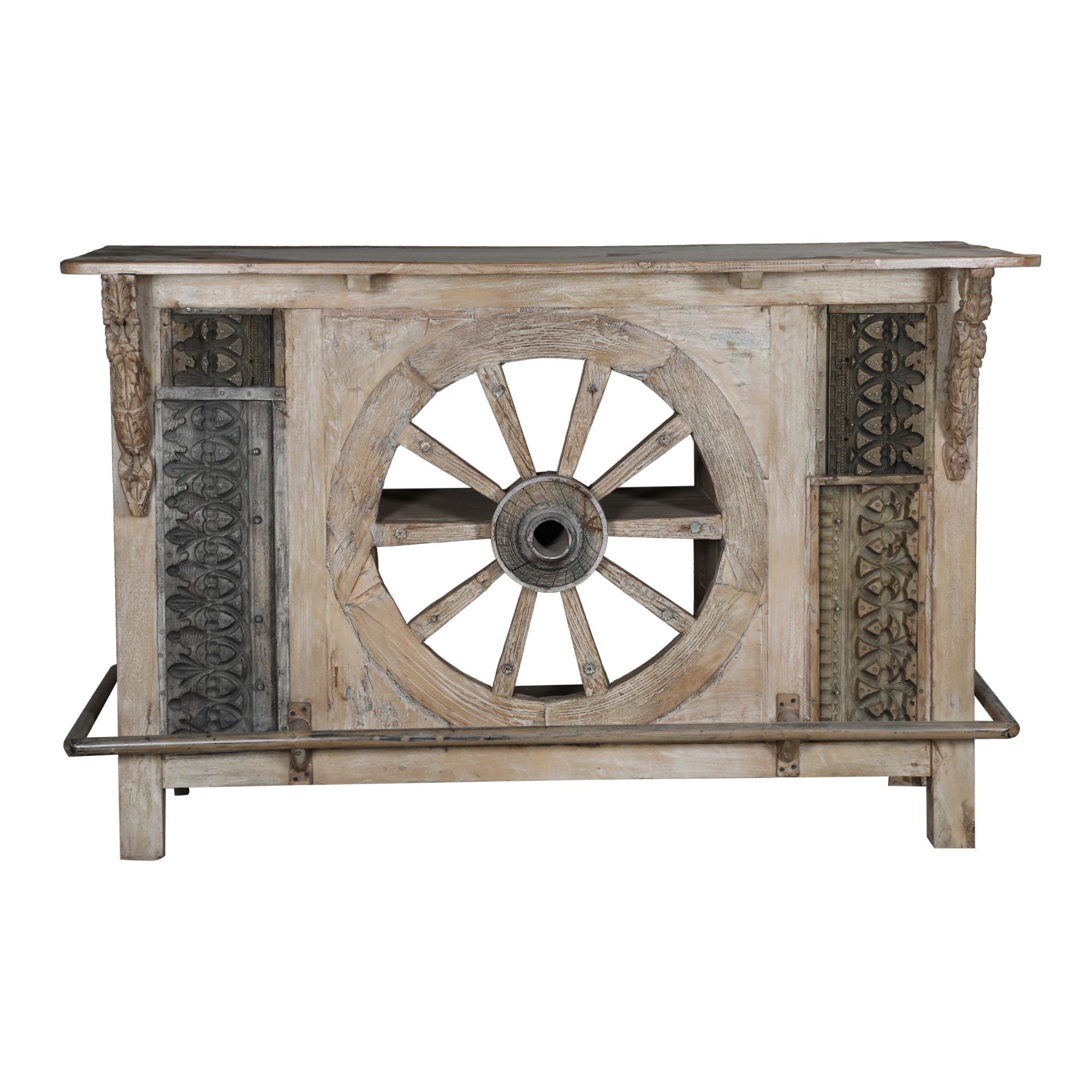 Southwestern Wooden Wagon Wheel Wine/coffee Bar Cart Distressed ...