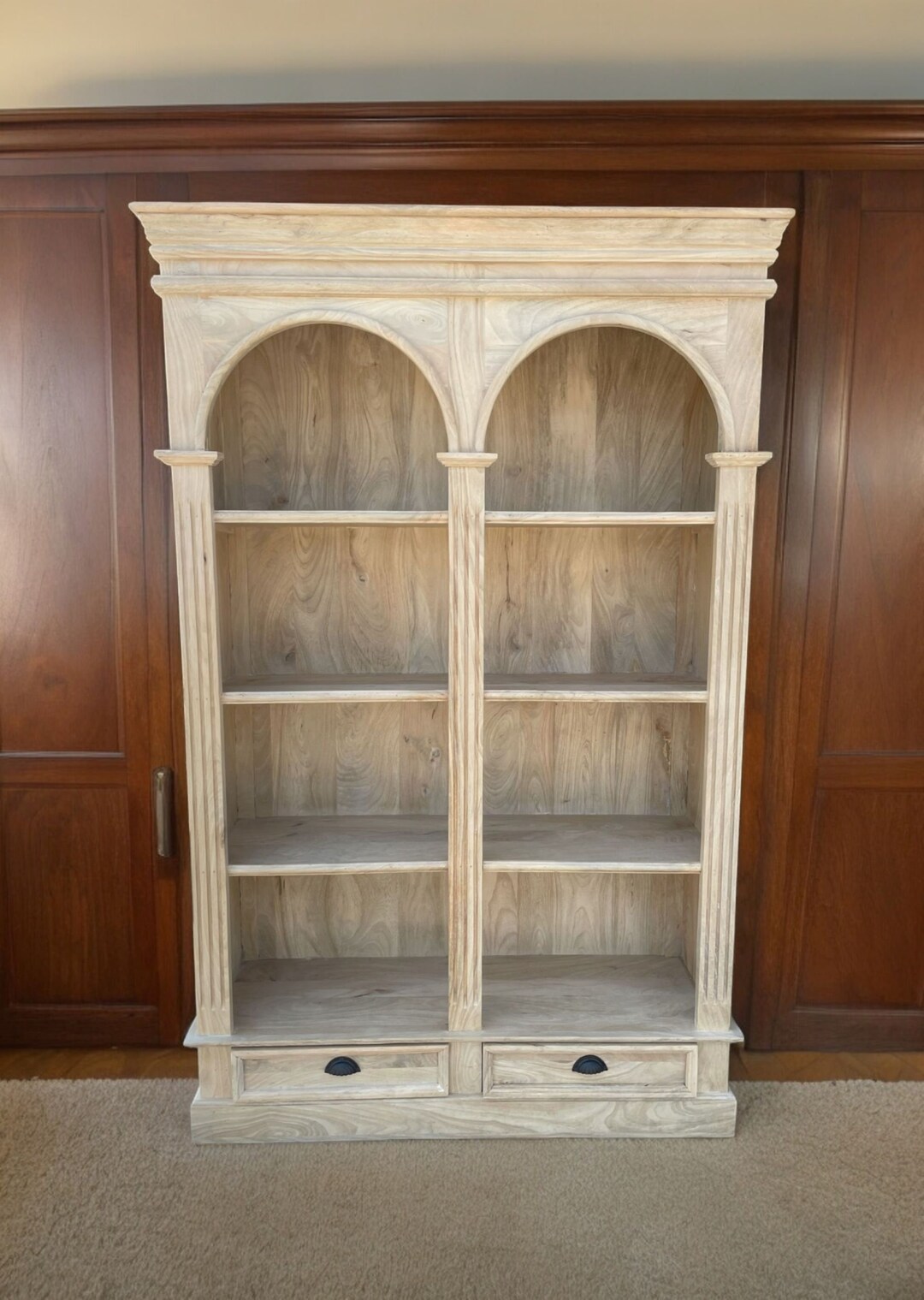 Roman 3 Drawer Arched Bookcase Open Shelf Hand Carved - Etsy