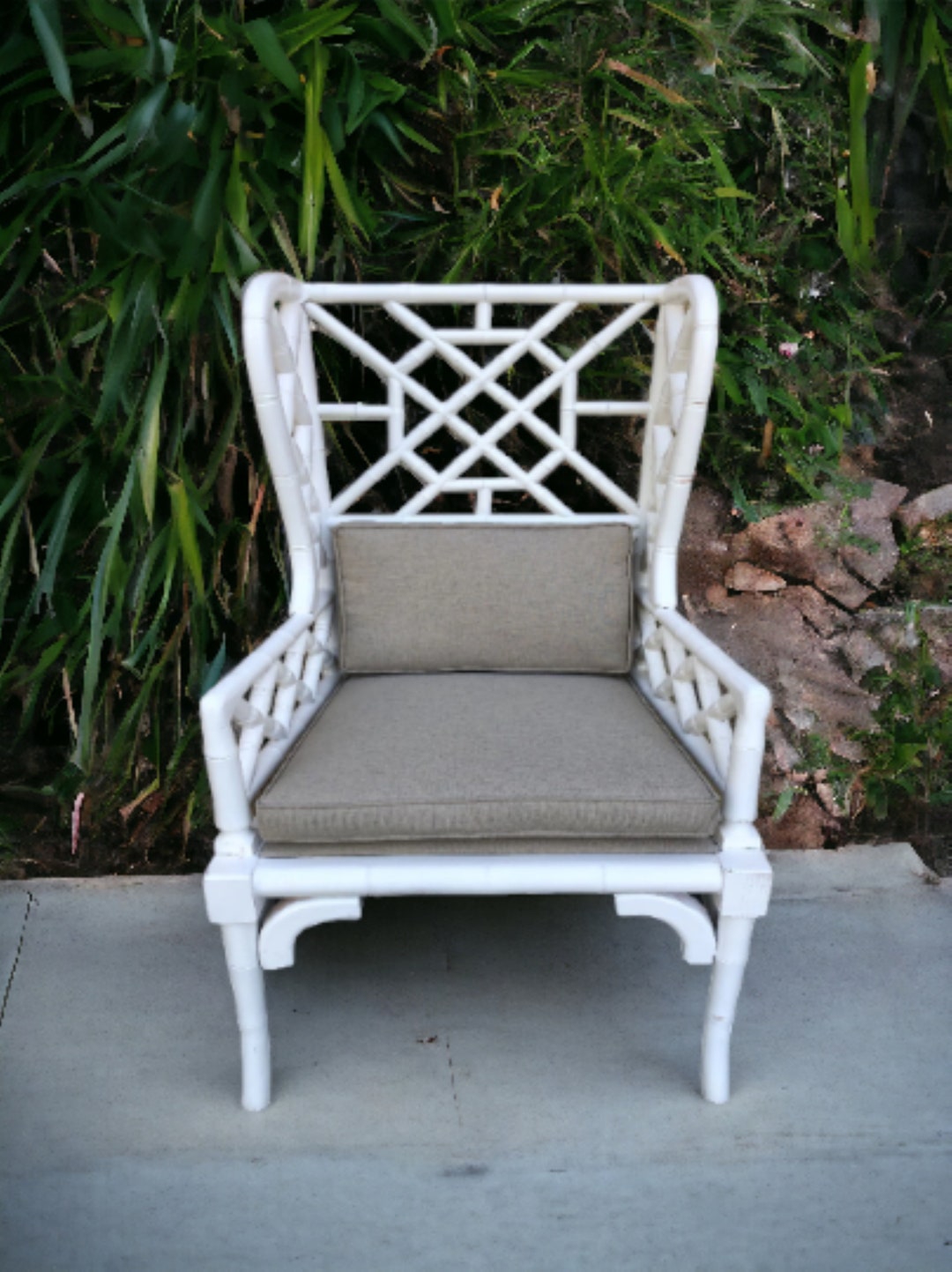 Coastal Boho Carved Fretwork Solid Wood Chinese Bamboo Style White ...