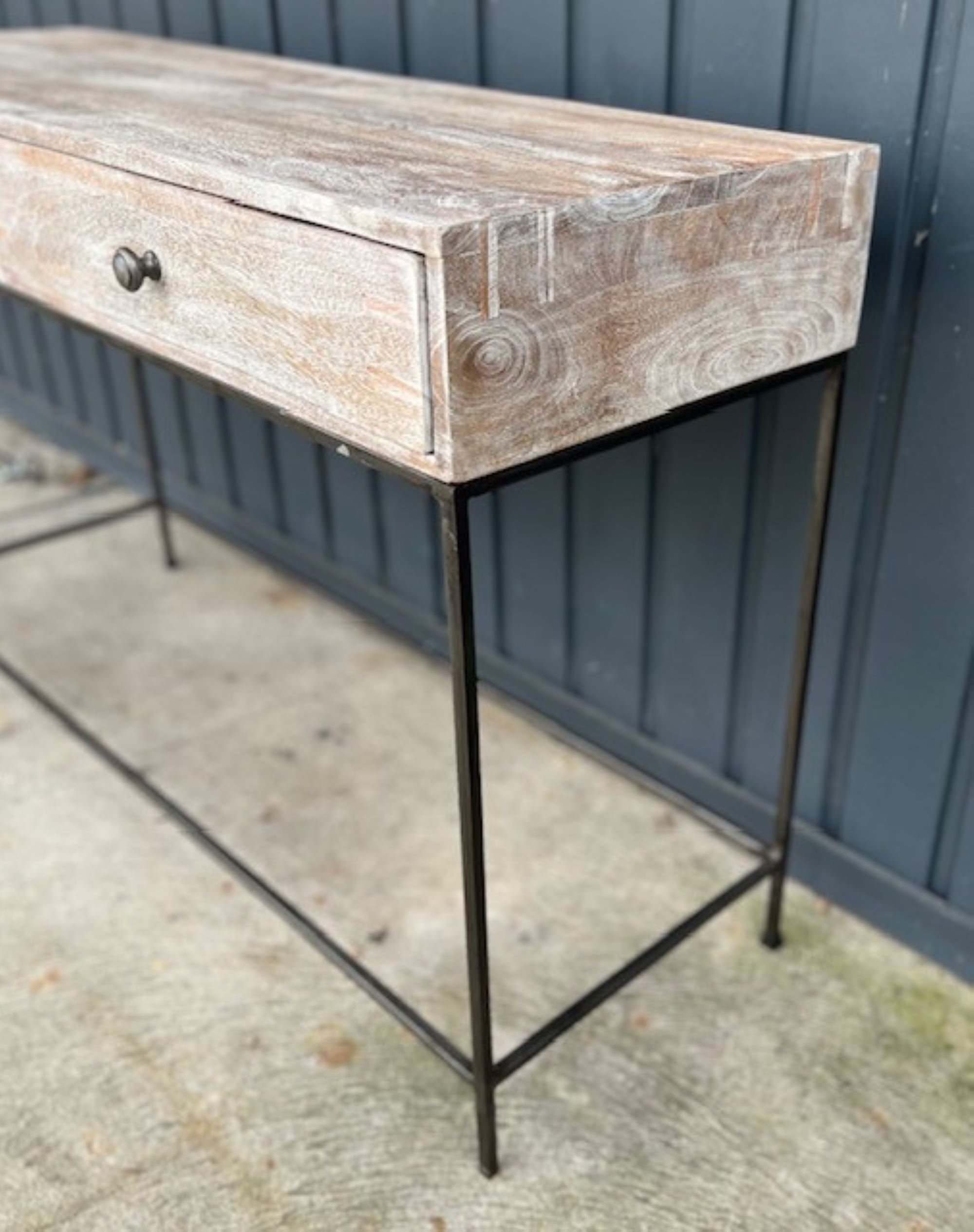 2 Drawer Iron & Solid Wood Desk Console Table Home Office Dorm ...