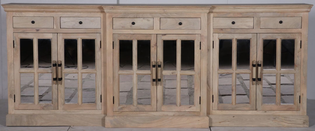 105'' Mirrored Door Breakfront Formal Credenza Entryway Media Console ...