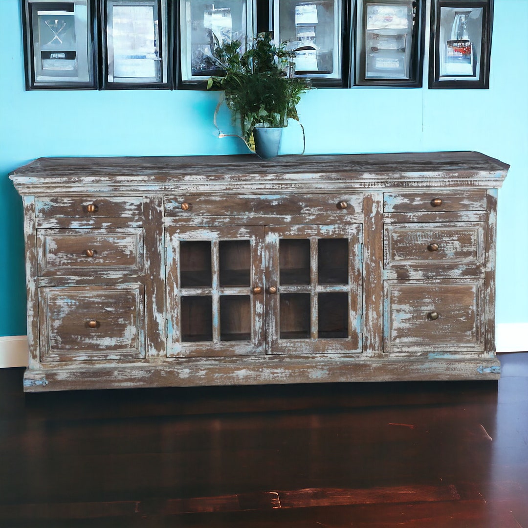 Modern Farmhouse Rustic Distressed Sideboard Media Credenza ...