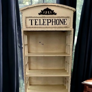Distressed White Tall Novelty Telephone Phone Booth Open Shelf Tall ...