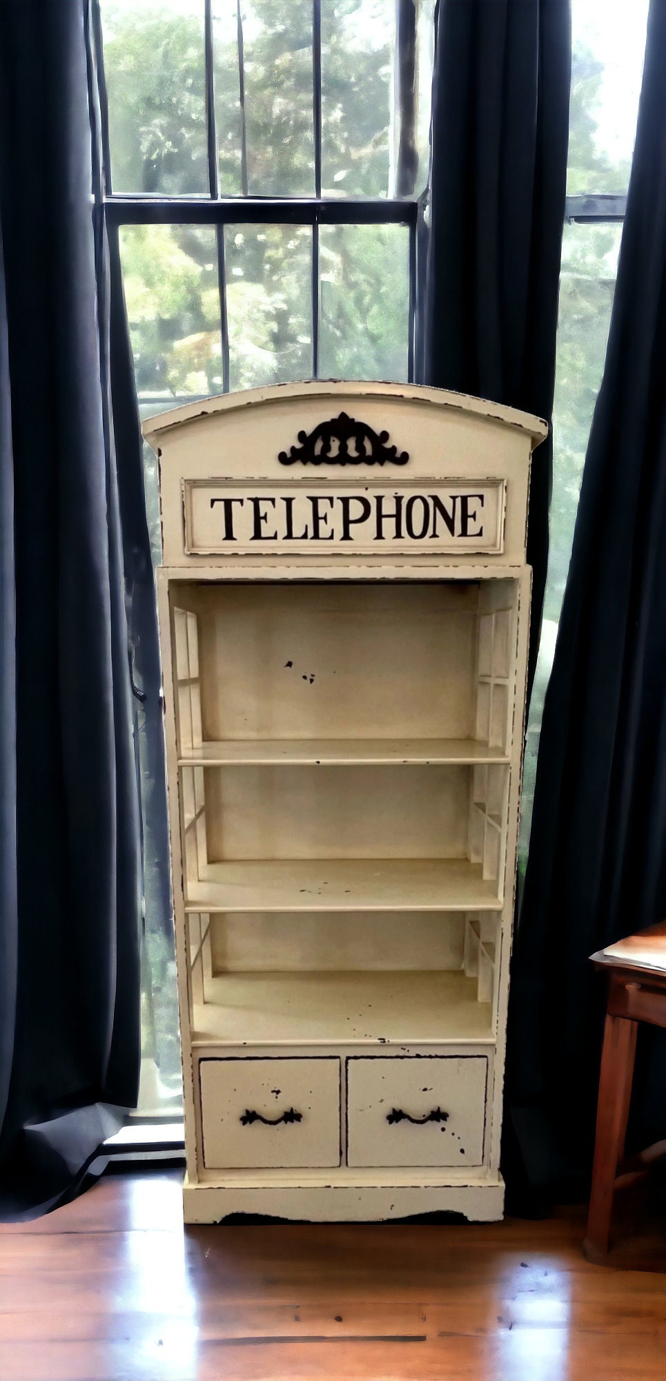 Distressed White Tall Novelty Telephone Phone Open Shelf Tall Bookcase ...