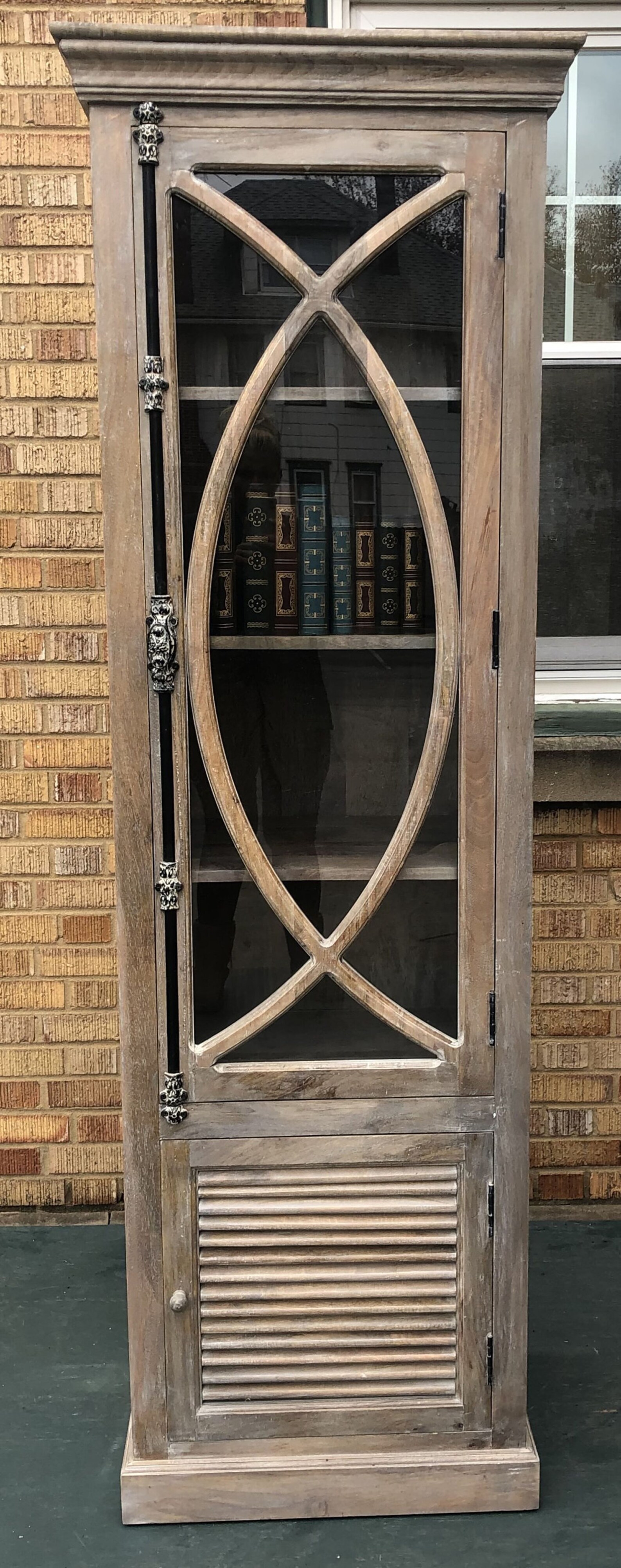 Modern Chateau Tall Glass Door Display Library Bookcase Cabinet Narrow ...