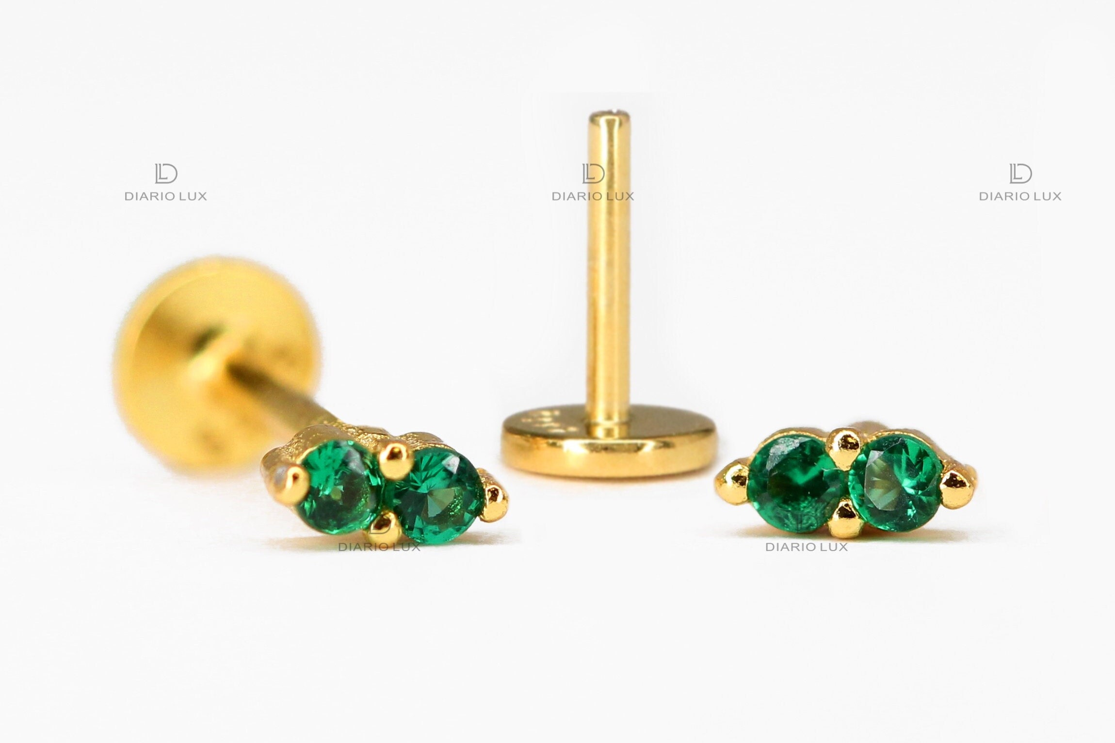 Emerald Double Stone Threadless Push Pincartilage - Etsy
