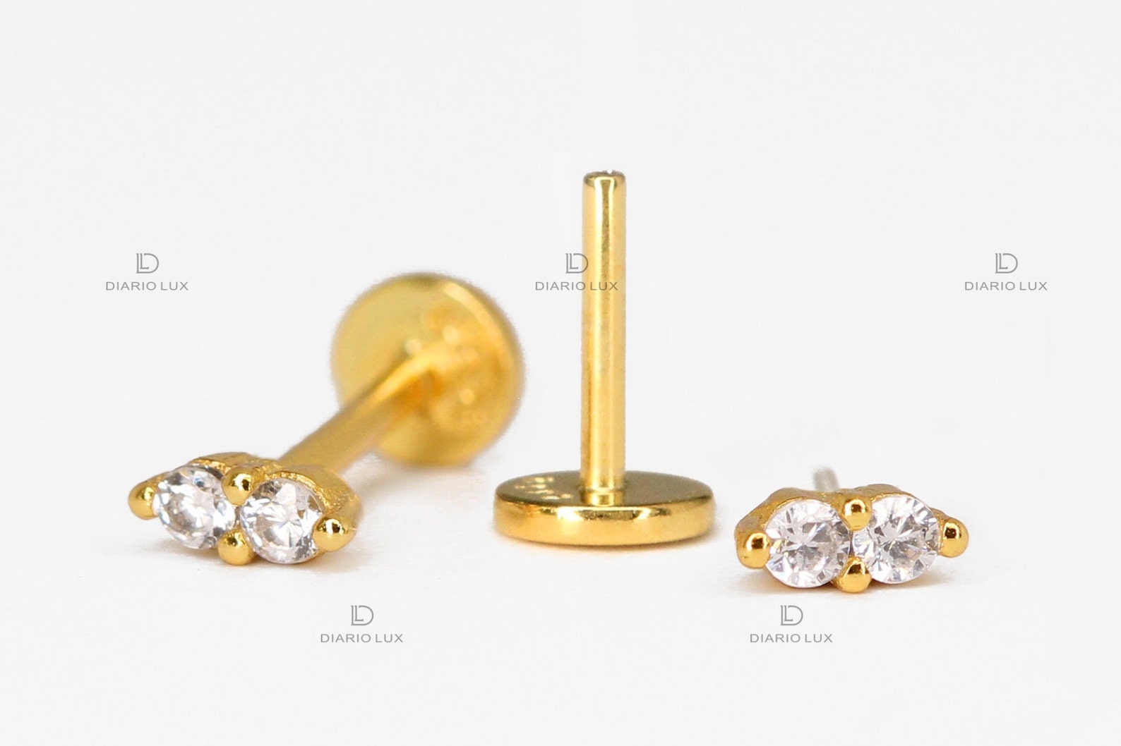 Diamond Double Stone Threadless Push Pin Cartilage - Etsy
