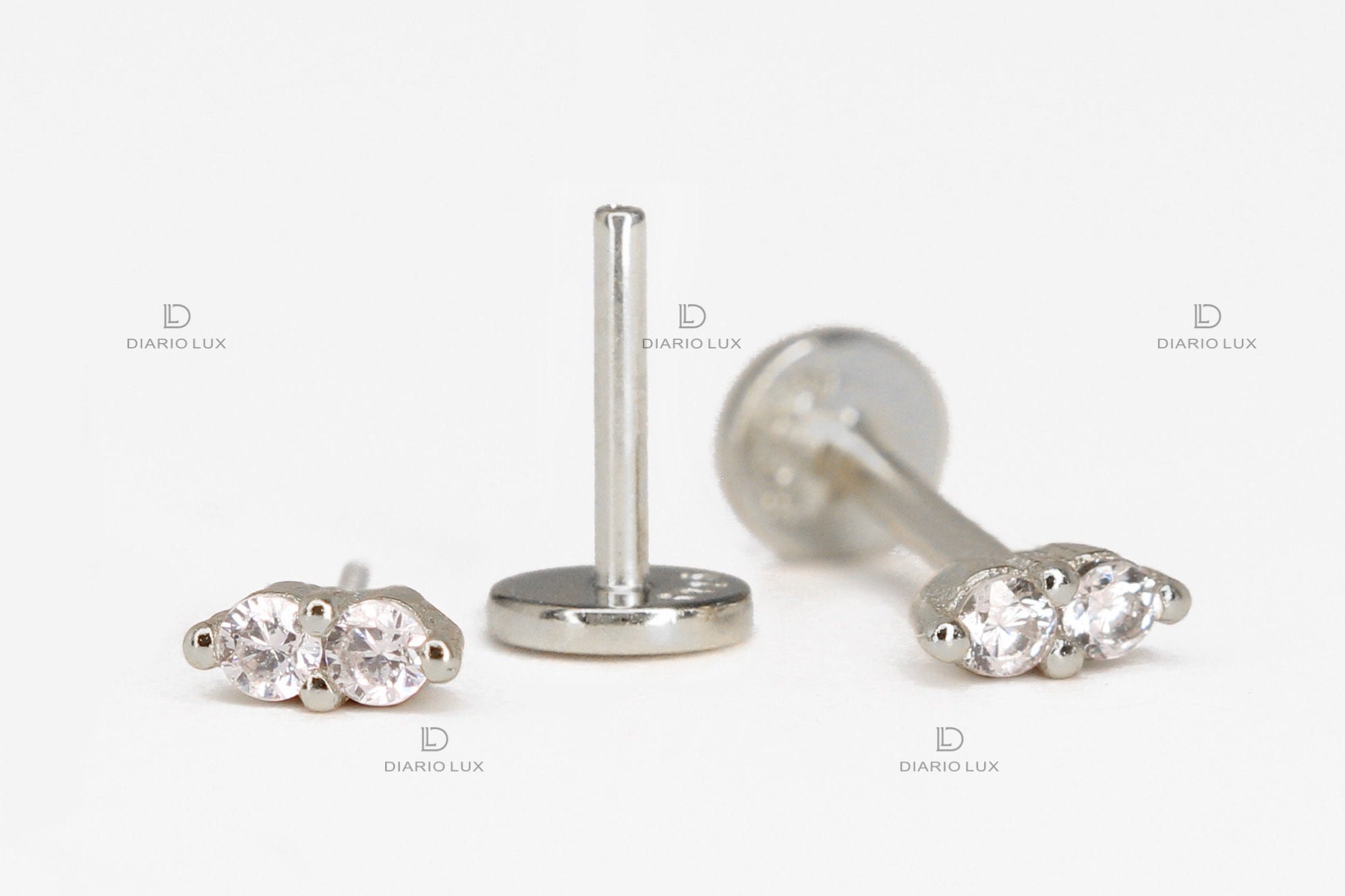 Diamond Double Stone Threadless Push Pin Cartilage - Etsy