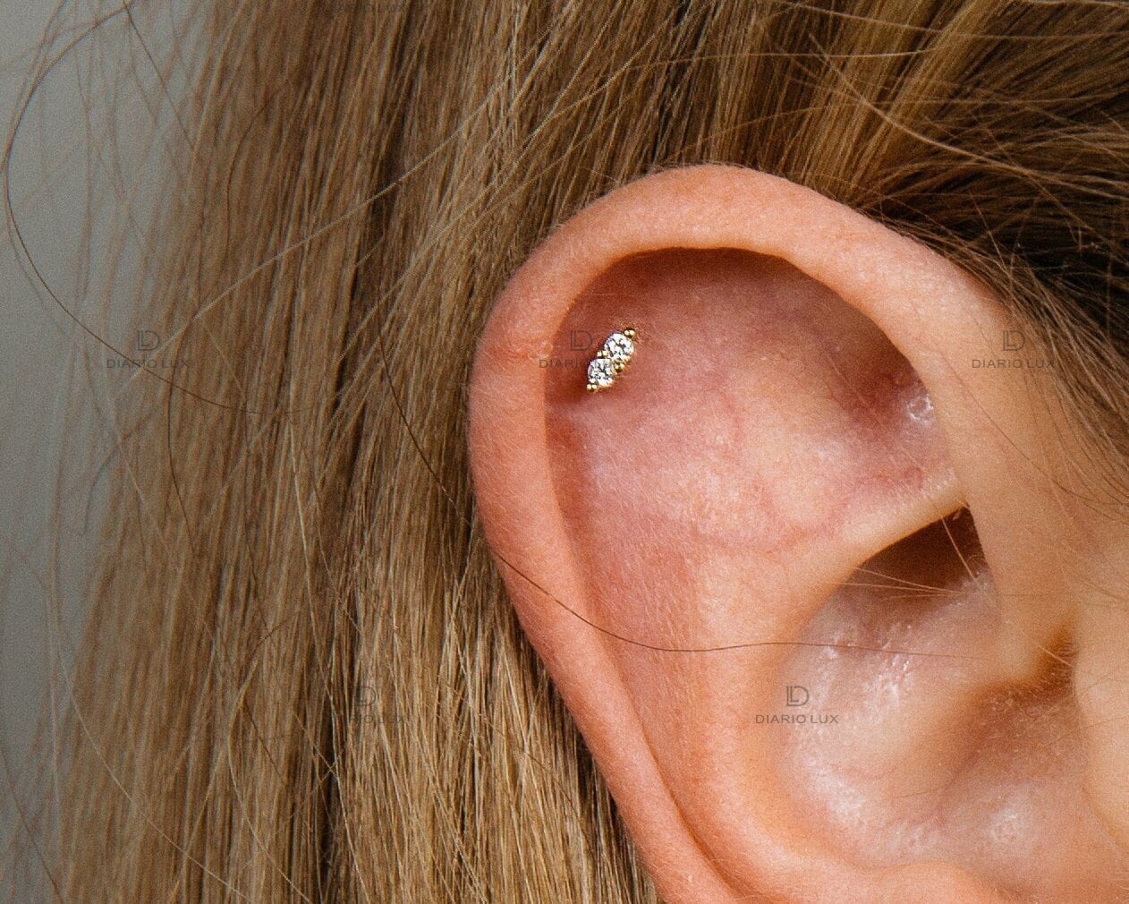 Diamond Double Stone Threadless Push Pin Cartilage - Etsy