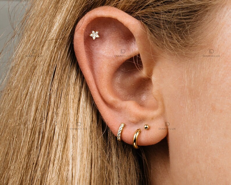 Five Petal Flower Threadless Push Pin Cartilage Earrings - Etsy