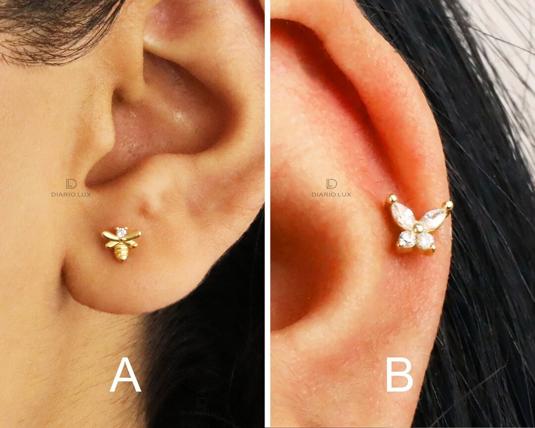 Bee & Butterfly Flat Back Labret, Cartilage Earrings, Tragus Stud ...
