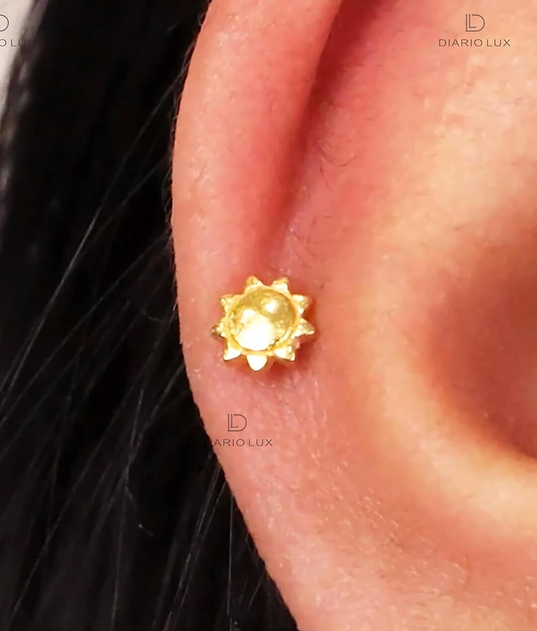 Sun Flat Back Labret, Cartilage Earrings, Tragus Stud, Helix Stud, Flat ...