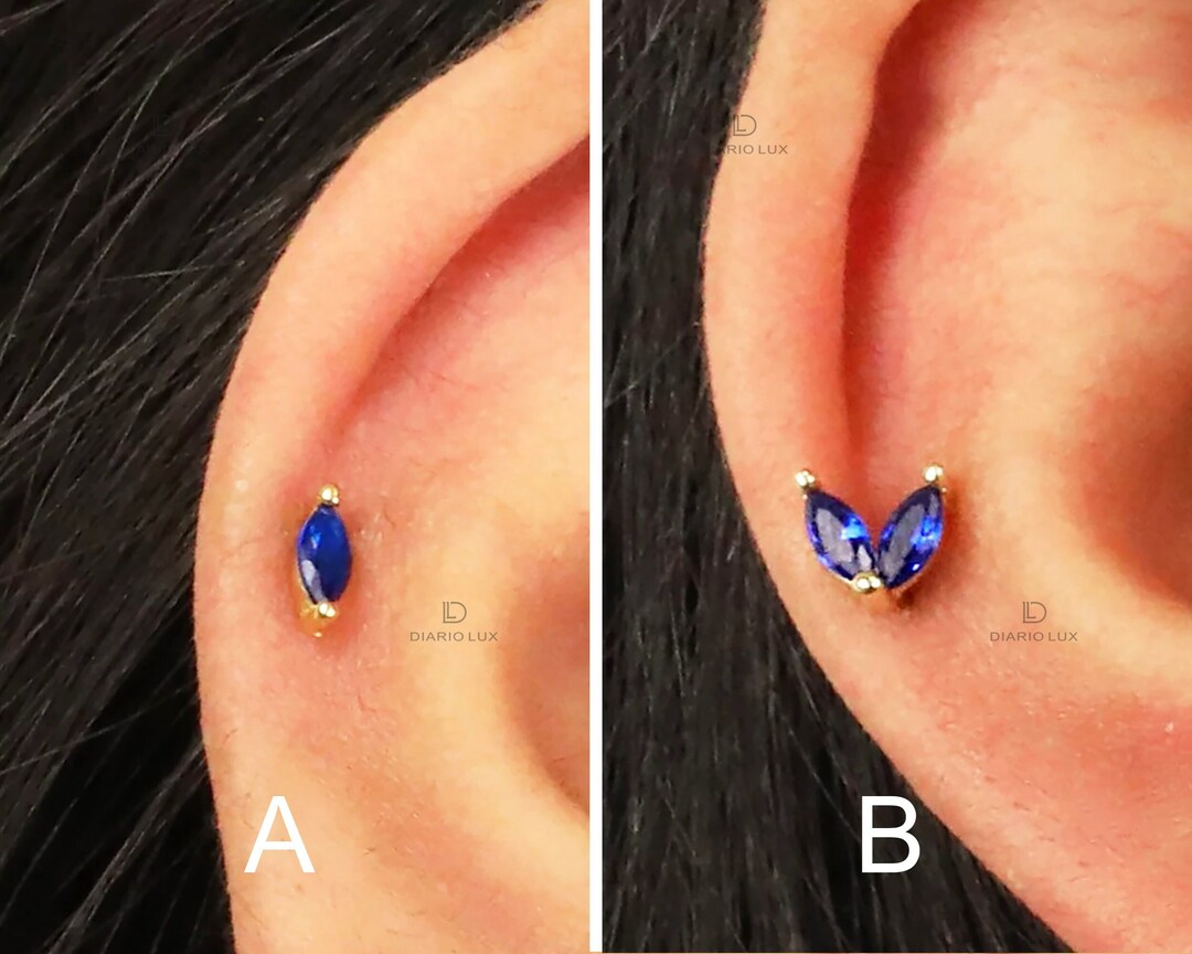 Sapphire Marquise Flat Back Labret, Cartilage Earrings, Tragus Stud ...