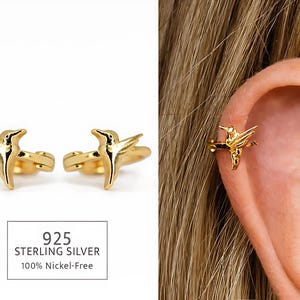 18G Hummingbird Cartilage Hoop Earring: Sterling Silver Helix Tragus ...