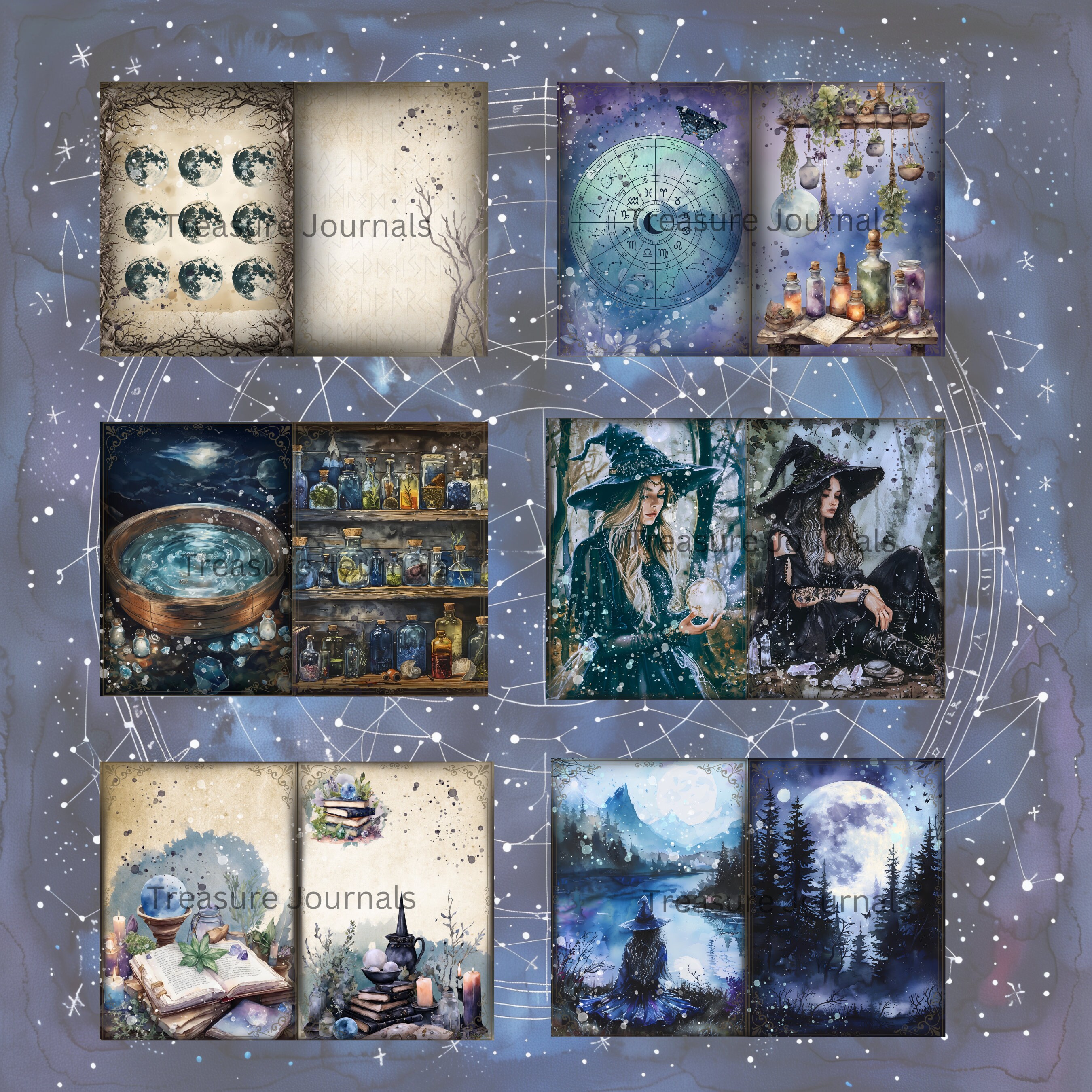 Lunar Witch Junk Journal Digital Kit Printable, Celestial, Moon, Junk ...