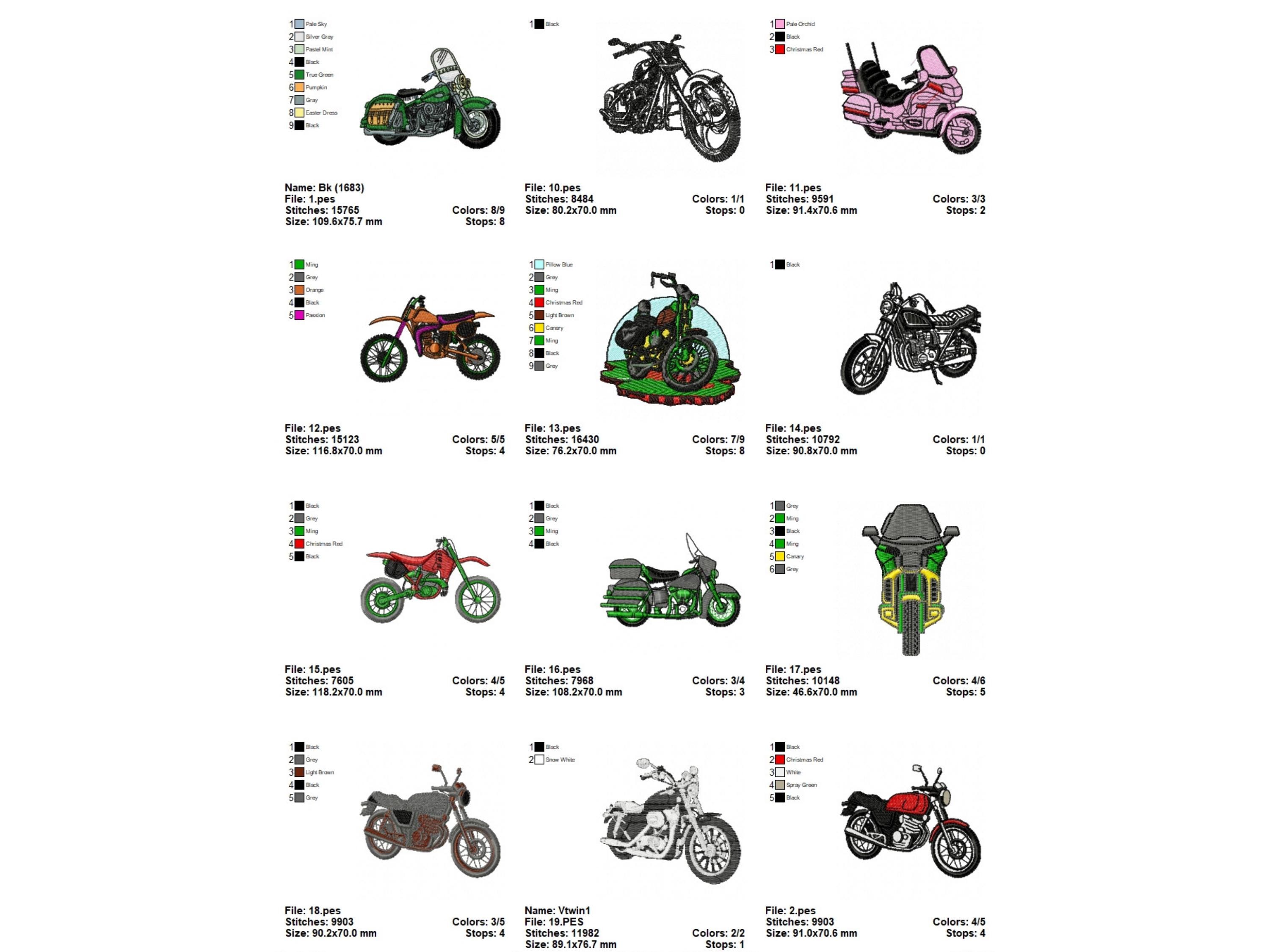 Motorcycle Embroidery Designs – 28 Unique Bike Patterns – 4x4 Hoop ...