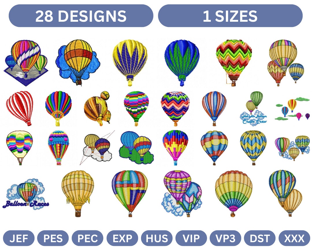 28 - Type Mongolfiere Embroidery Design, Hot Air Balloon Instant ...