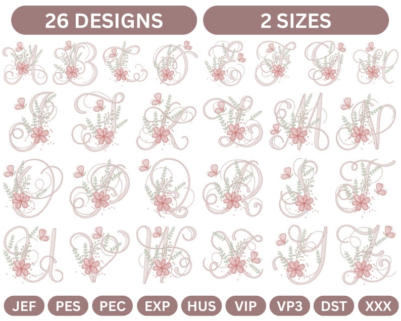 Flower Alphabet Machine Embroidery Design,instant Download - Etsy