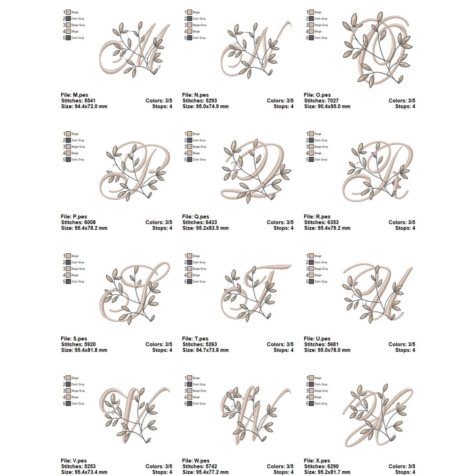 Elegant Floral Script Alphabet Embroidery Design | A–Z Monogram Letters ...