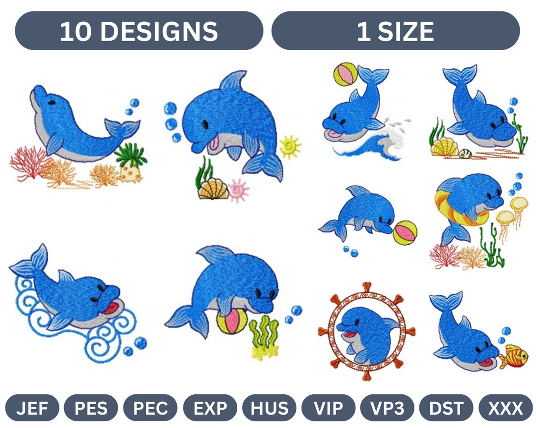 Dolphin Embroidery Designs | Nautical & Ocean Machine Embroidery ...