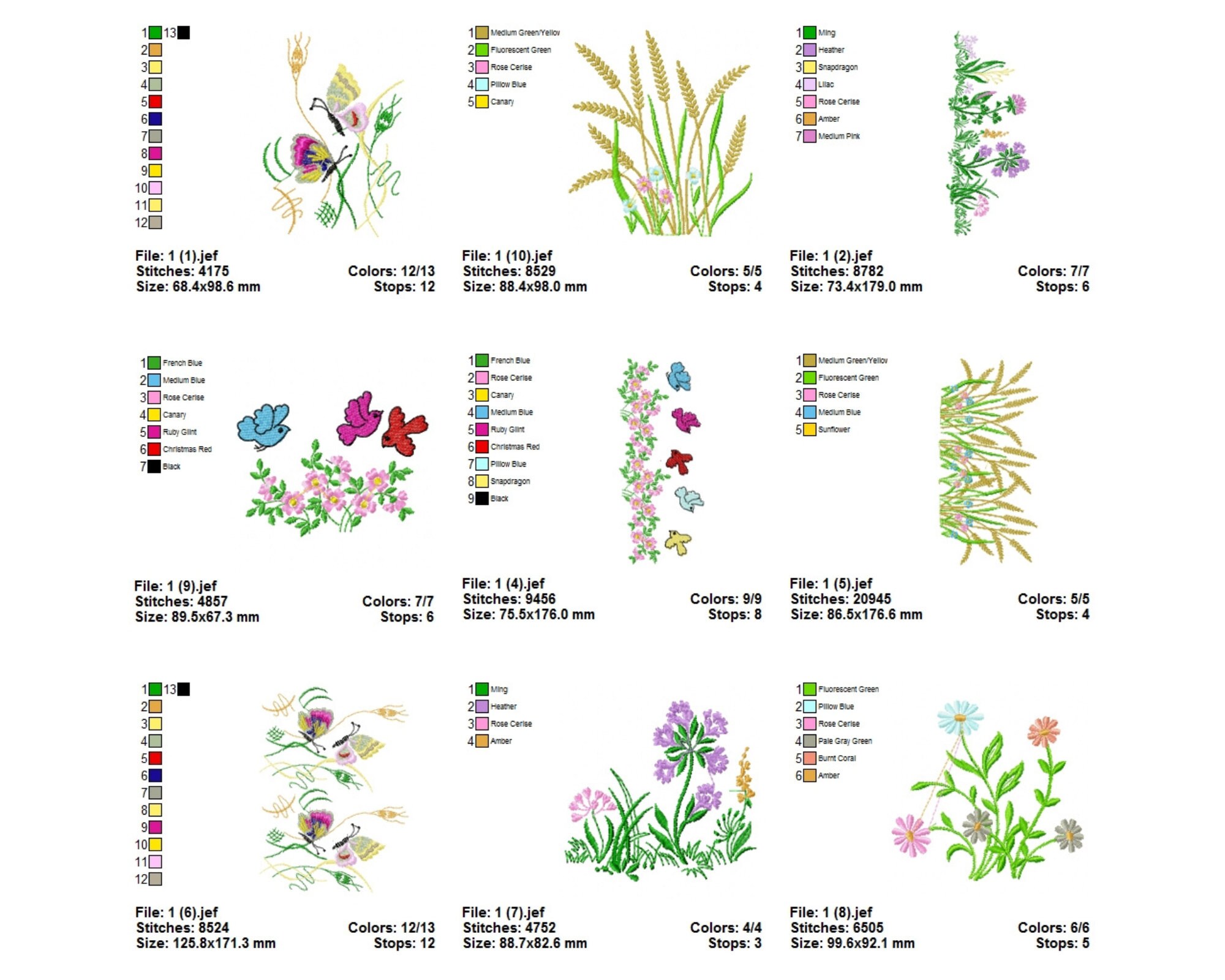 Garden Machine Embroidery Design-9 Types-1 Size-instant Download - Etsy