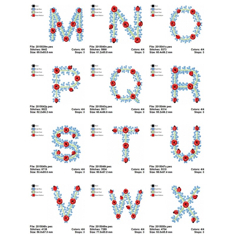 Floral Alphabet Embroidery Design | A to Z Letters With Flowers ...