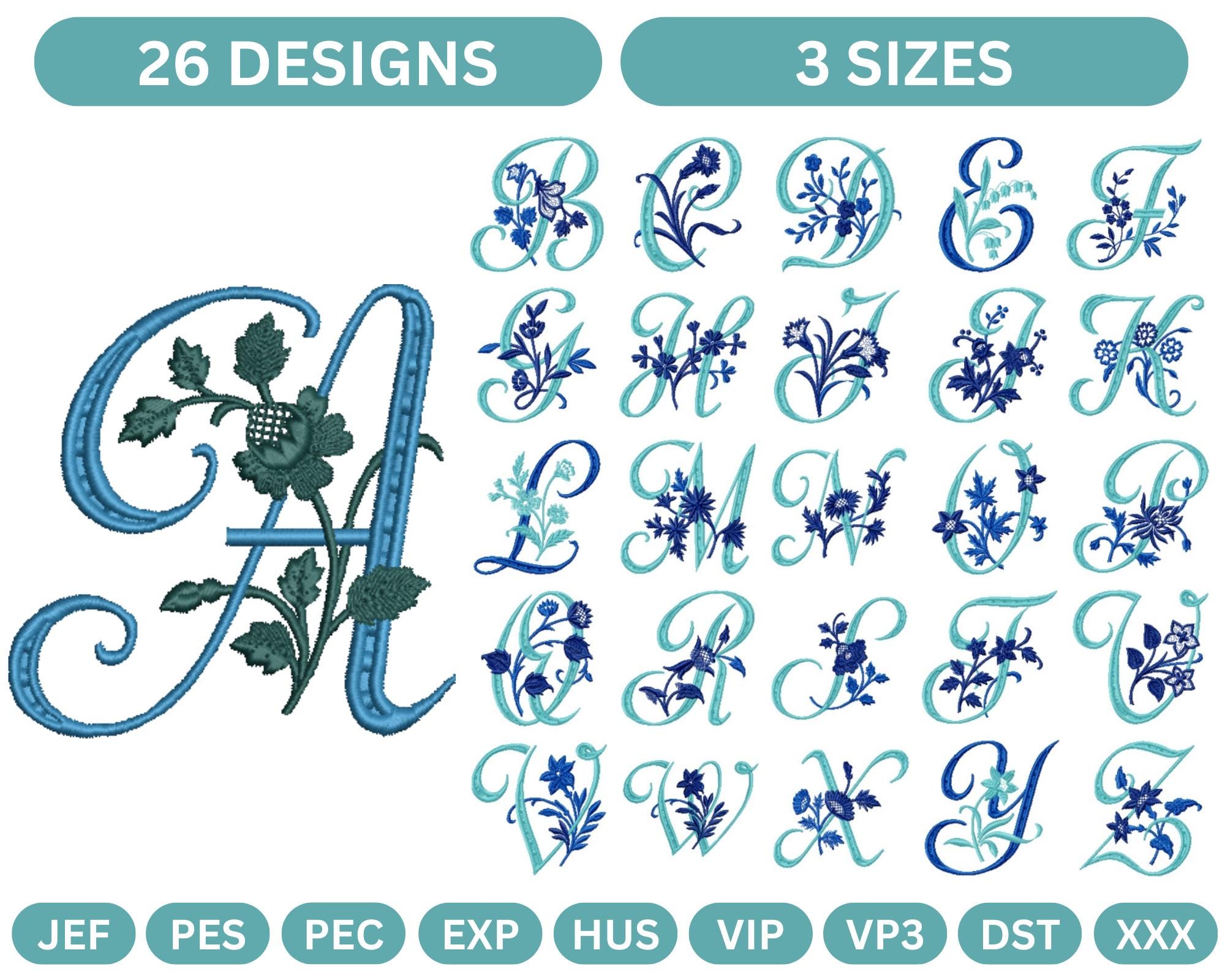 Decorative Natural Floral Alphabet Fonts Machine Embroidery Designs, 3 ...