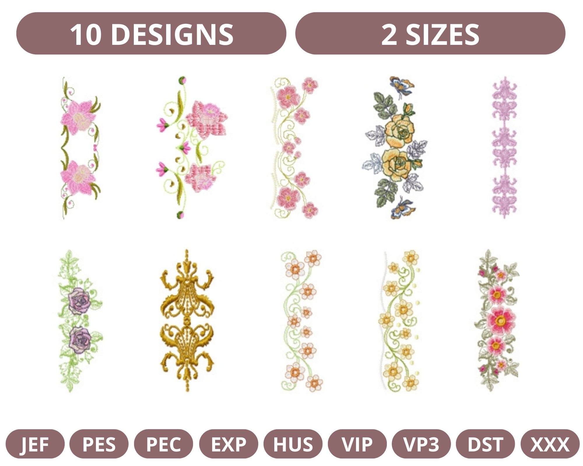 Flower Border Machine Embroidery Design, Instant Download - Etsy