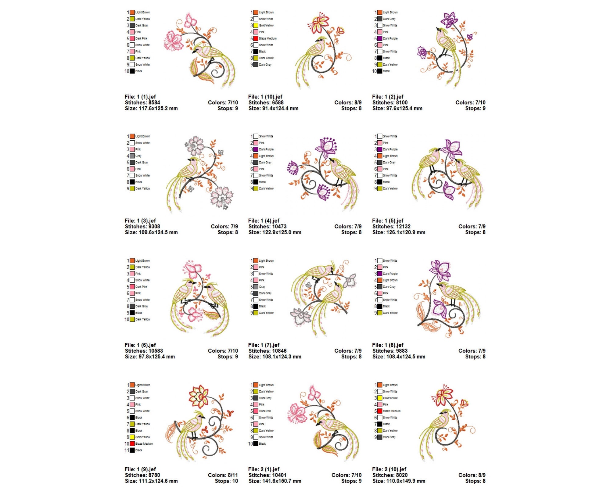 Jacobean Birds Machine Embroidery Design,instant Download - Etsy