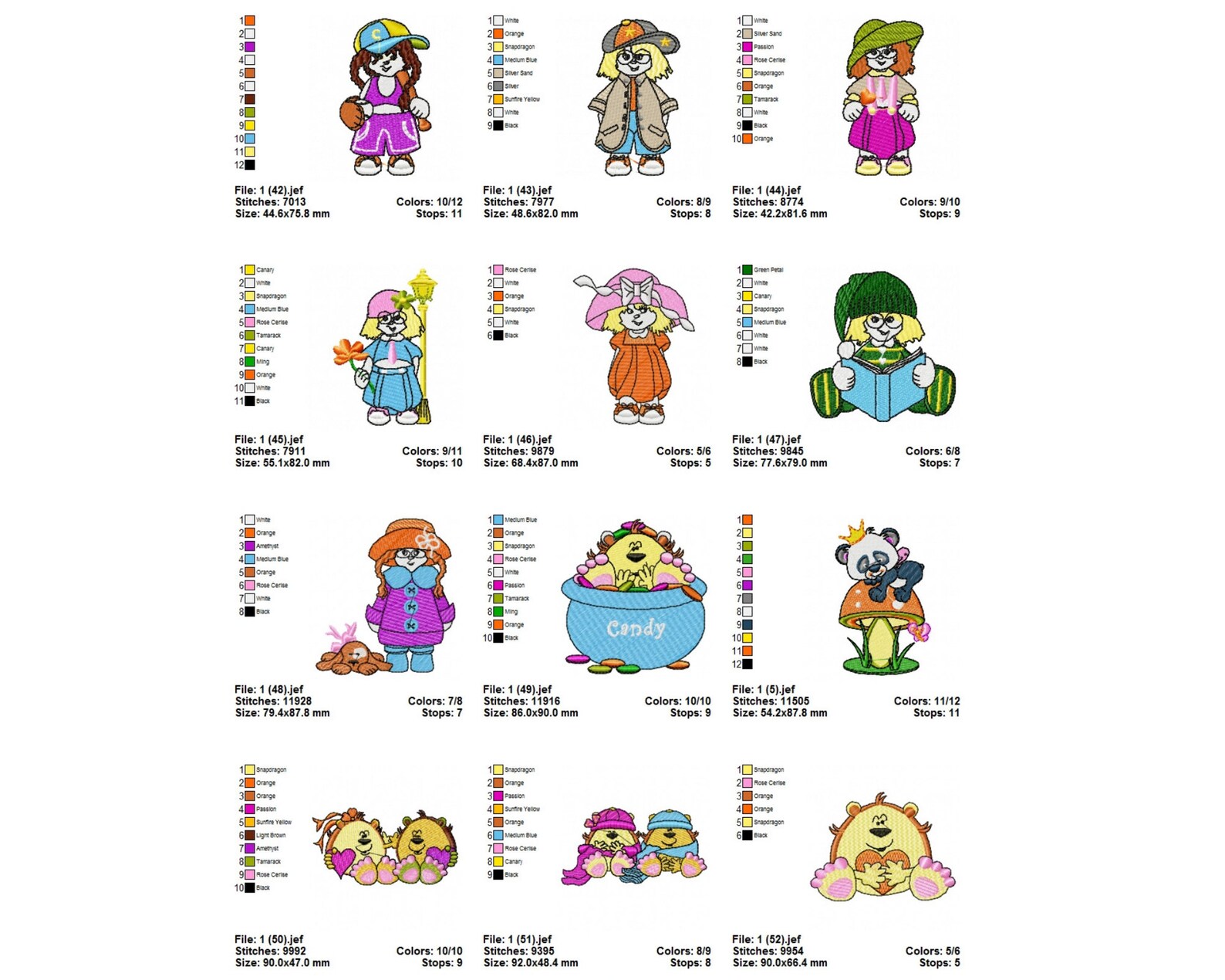 60 Cartoon Embroidery Design Bundle 8 Formats Instant - Etsy