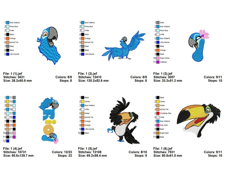 Bird Rio Cartoon Embroidery Design Bundle, Instant Download - Etsy
