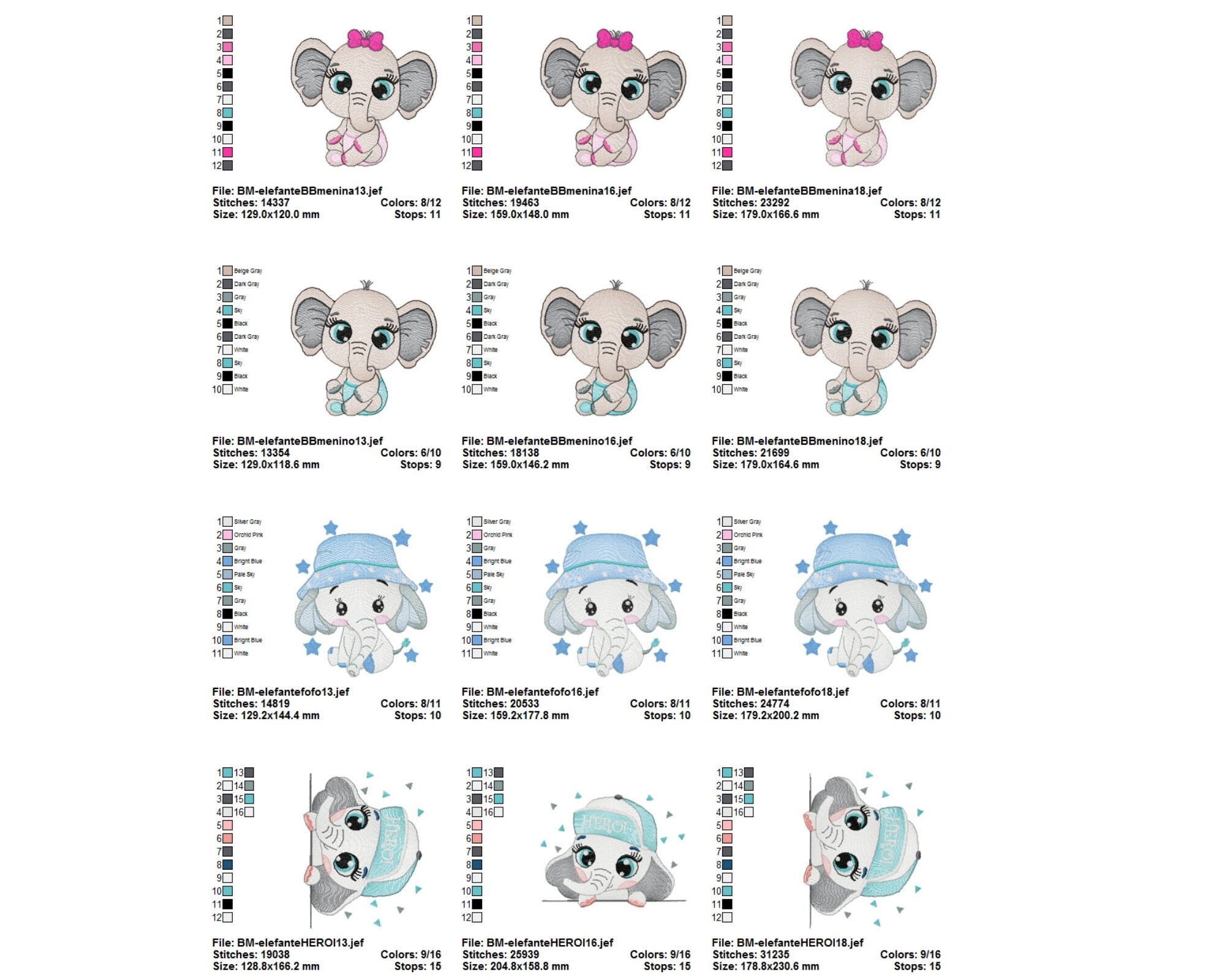 Adorable Baby Elephant Embroidery Designs | 8 Designs, 3 Sizes ...