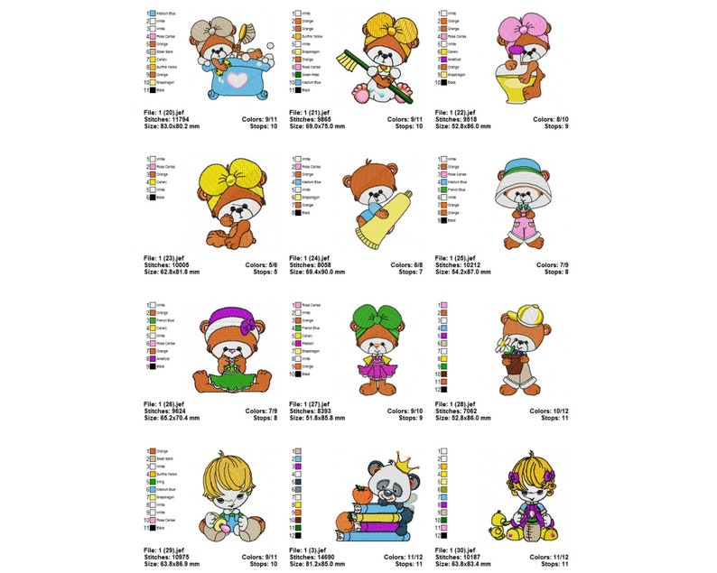 60 Cartoon Embroidery Design Bundle 8 Formats Instant - Etsy