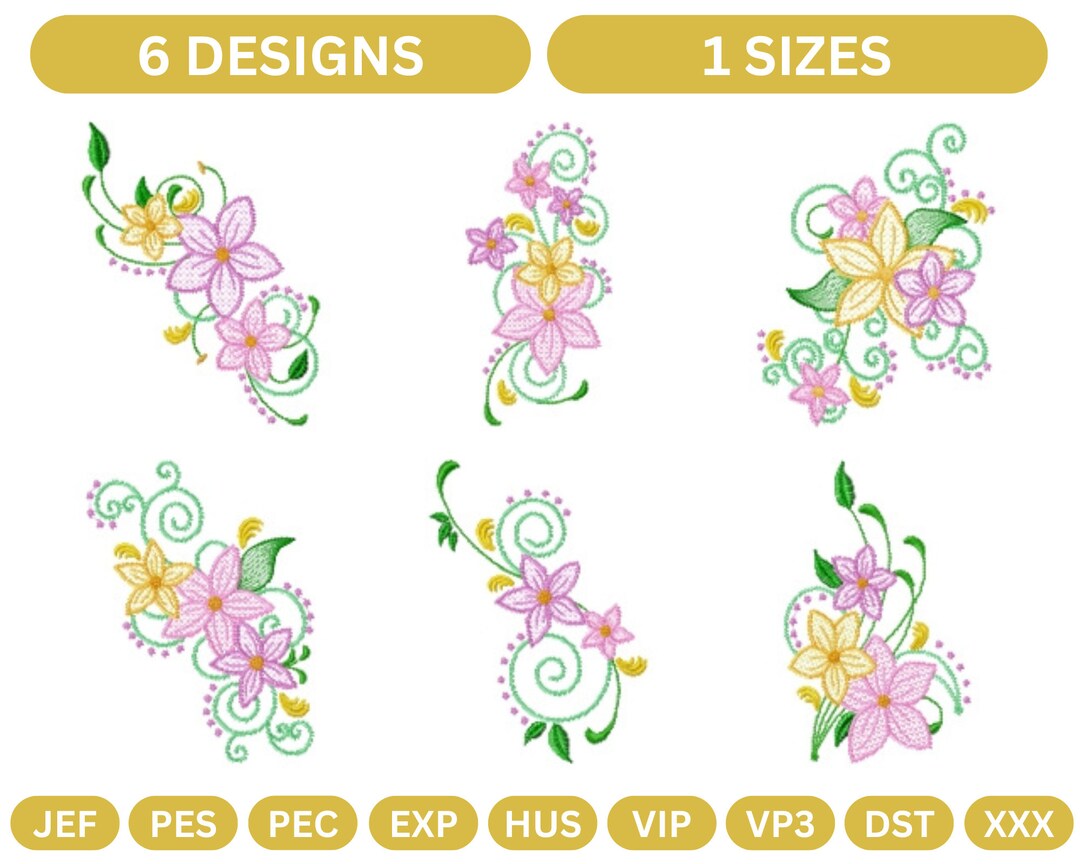6 Type , Floral Designs for Hanky, Towel and Home Decor, Embroidery ...