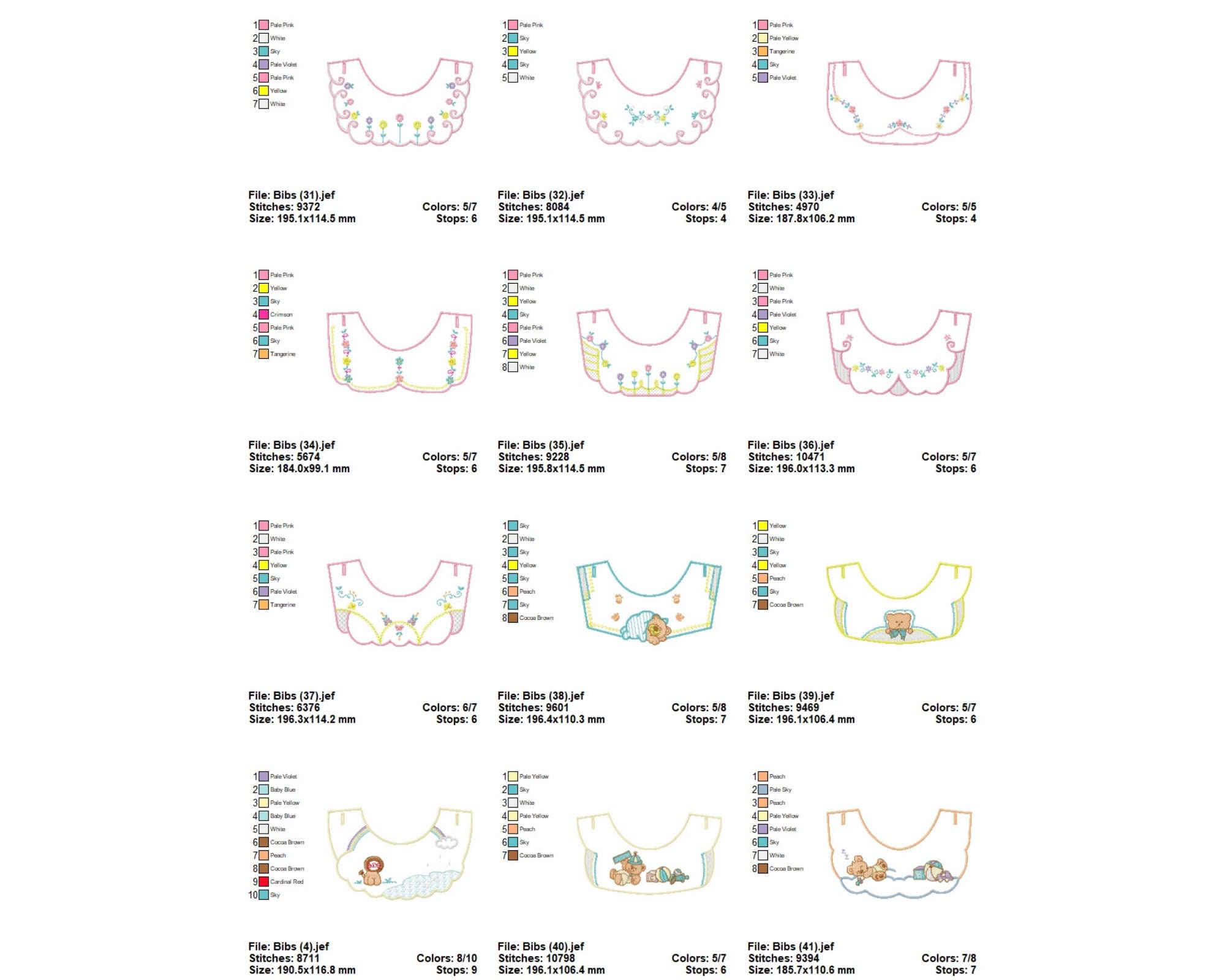 60 Types Baby Bibs Embroidery Design - Machine Embroidery Pattern – 1 ...