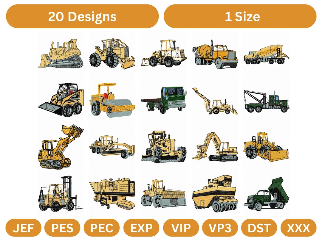 Construction Vehicle Embroidery Design Bundle - 20 Heavy Equipment ...