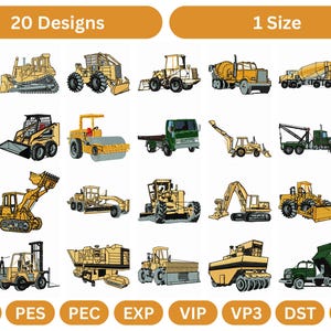 Construction Vehicle Embroidery Design Bundle - 20 Heavy Equipment ...